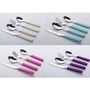 EXZACT Cutlery Set 16pcs Stainless Steel - Coloured Handles - 4 x Forks, 4 x Knives, 4 x Table Spoons, 4 x Tea Spoons - WF23 Cream