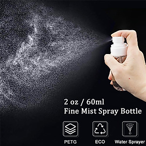 Fine Mist Travel Spray Bottle for Toiletries 2oz/60ml 2Pack Small Spray Bottle Travel Size Spray Bottles TSA Approved Leakproof Refillable Cosmetic Container for Hair Skincare Water Face Toner(2Clear)