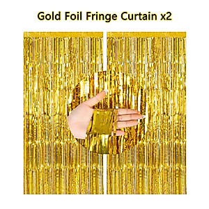 Avezano 66pcs Black and Gold Party Decorations, Gold Metallic Tinsel Foil Fringe Curtain Balloon Arch Kit Backdrop for Graduation Retirement Birthday Prom Party Decor Photoshoot Props Supplies