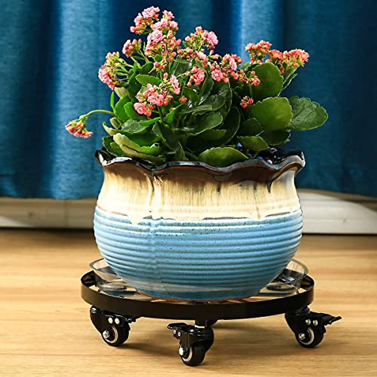 3 Pack Plant Caddy with Wheels Heavy Duty 11.8 Inch Metal Plant Stand with Wheels Plant Dolly Rolling Plant Stand Plant Roller with Casters for Indoor and Outdoor with 3 Pack Plant Saucers, Black