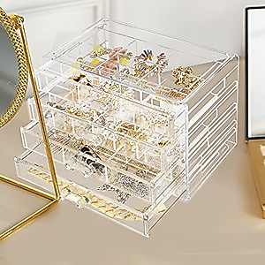 Weiai Acrylic Jewelry Box 4 Drawers, 72 Grids Clear Jewelry Organizer with Adjustable Dividers, Large Capacity Earring Ring Gift Boxes