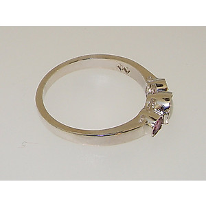 LetsBuyGold 925 Sterling Silver Natural Opal & Pink Tourmaline Womens Trilogy Ring - Size 9.5