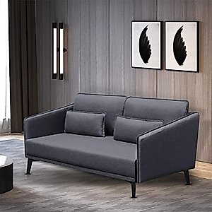 Loveseat Sofa Couch, 59" W Small Linen Sofa, 2 Seater Couch with 2 Pillows for Living Room, Bedroom, Office, Small Space (Dark Gray)