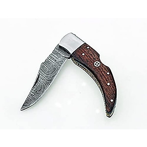 ONEHOPE BLADES Damascus Steel Pocket Folding Knife Handmade Premium Quality Knives 7'' Small Pocket Knife for Outdoor, Camping, Hiking Back Lock Blade Made of Authentic Damascus Steel (Brown) (Brown)