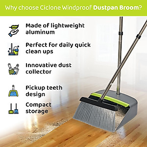 Ciclone Ispinmop Broom with Dustpan Combo Set with Long Handles - Lightweight Indoor & Outdoor Broom and Dustpan Set for Home & Office - Broom with Stand Up Dustpan and Innovative Dust Collector