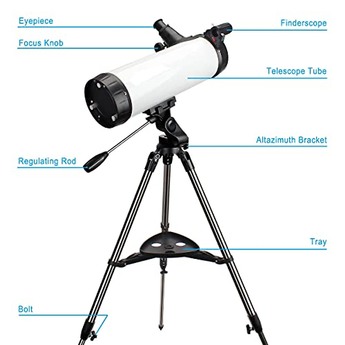 Telescope 114AZ Newtonian Reflector Telescope for Astronomy Adults, Great Astronomy Gift for Kids Adults, Comes with Cellphone Adapter & 1.25 Inch 13% T Moon Filter