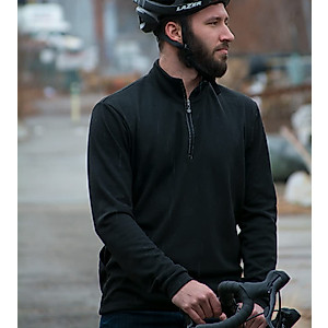 AERO|TECH|DESIGNS | Men's Long Sleeve Merino Wool Jersey | High Collar Performance Wool Blend Pullover | Medium | Black