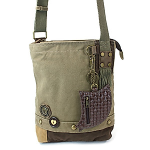 Chala Handbag Patch Canvas Crossbody Handbags with Owl Key-Fob (Olive Green)