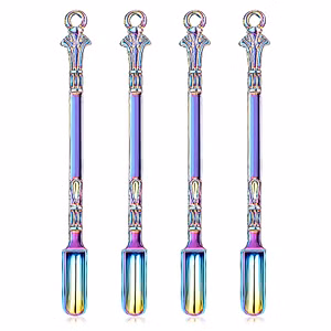 Molain 4 Pcs Mini Spoons, Metal Small Shovel Spice Spoon Mini Spoons for Powder Medicine Spoons Scoop Spoons Home Supplies Pendants Necklace (Colorful)