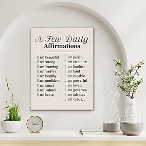 Daily Affirmations Canvas Wall Art Poster Print Gift, Positive Affirmations Painting Ready to Hang Home Office Decor (11.5" x 15")