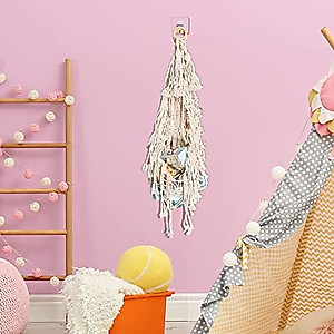 Cabilock Macrame Toy Hammock Macrame Hanging Net Kids Hanging Toys Fruit Basket Boho Wall Baskets Organizer Baskets Countertop Space Saver for Fruits Vegetables Corner Stuffed Animal Hammock