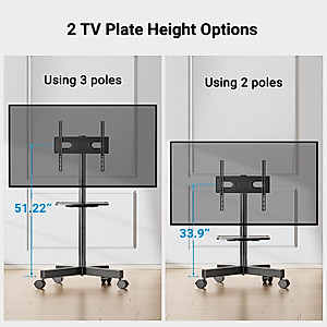 PERLESMITH Mobile TV Stand for 23-60 Inch LCD LED Flat/Curved Panel Screen TVs, Tilt TV Cart Max VESA 400x400 Portable TV Stand with Laptop Shelf Rolling Floor TV Stand Holds up to 88Lbs (PSTVMC06)