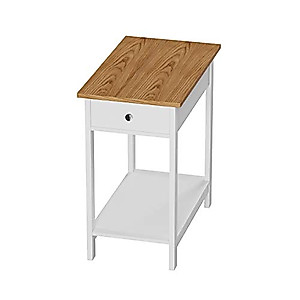 Lavish Home 2-Toned Slim Narrow End Table with Drawer and Storage Shelf Nightstand for Bedroom, Living Room or Entryway, White and Oak
