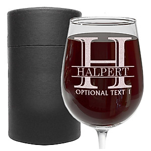 Personalized Mothers Day Etched 16oz Stemmed Wine Glass, Wine Gifts for Women, Customized Mum Birthday Gift, Custom Mom Engraved Gifts, Anniversary, Halpert Monogram