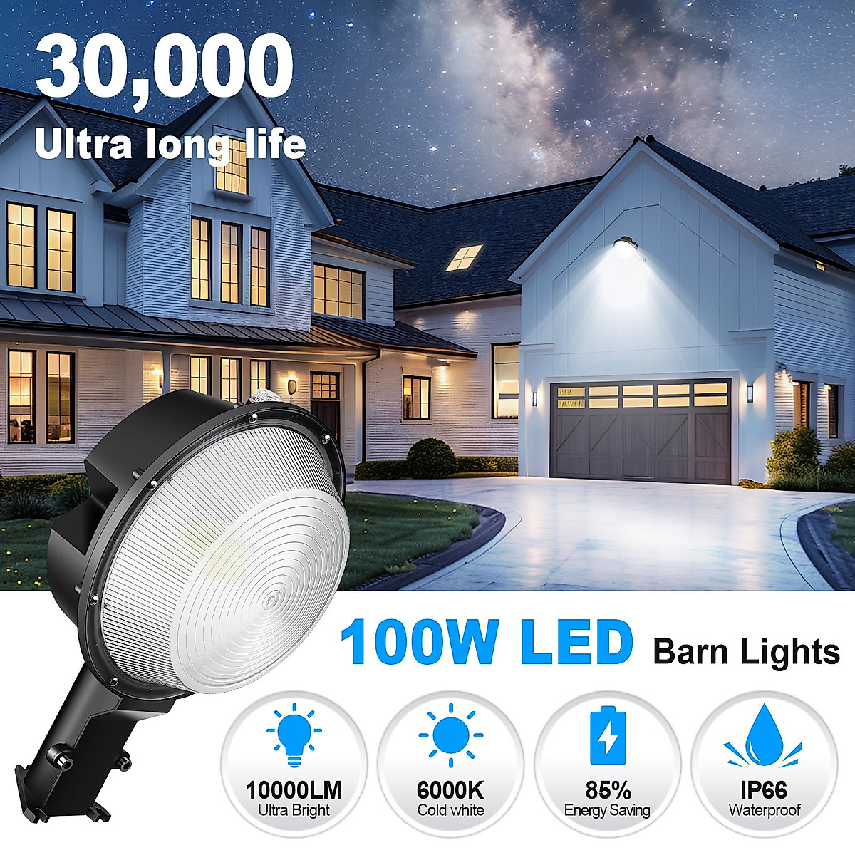RIGIDON 100W LED Barn Light 10000LM Dusk to Dawn Outdoor Lighting with Photocell Yard Area Lights 6000K Daylight IP66 Waterproof Security Lights AC 85-265V Street Light for Garden, Garage, Yard