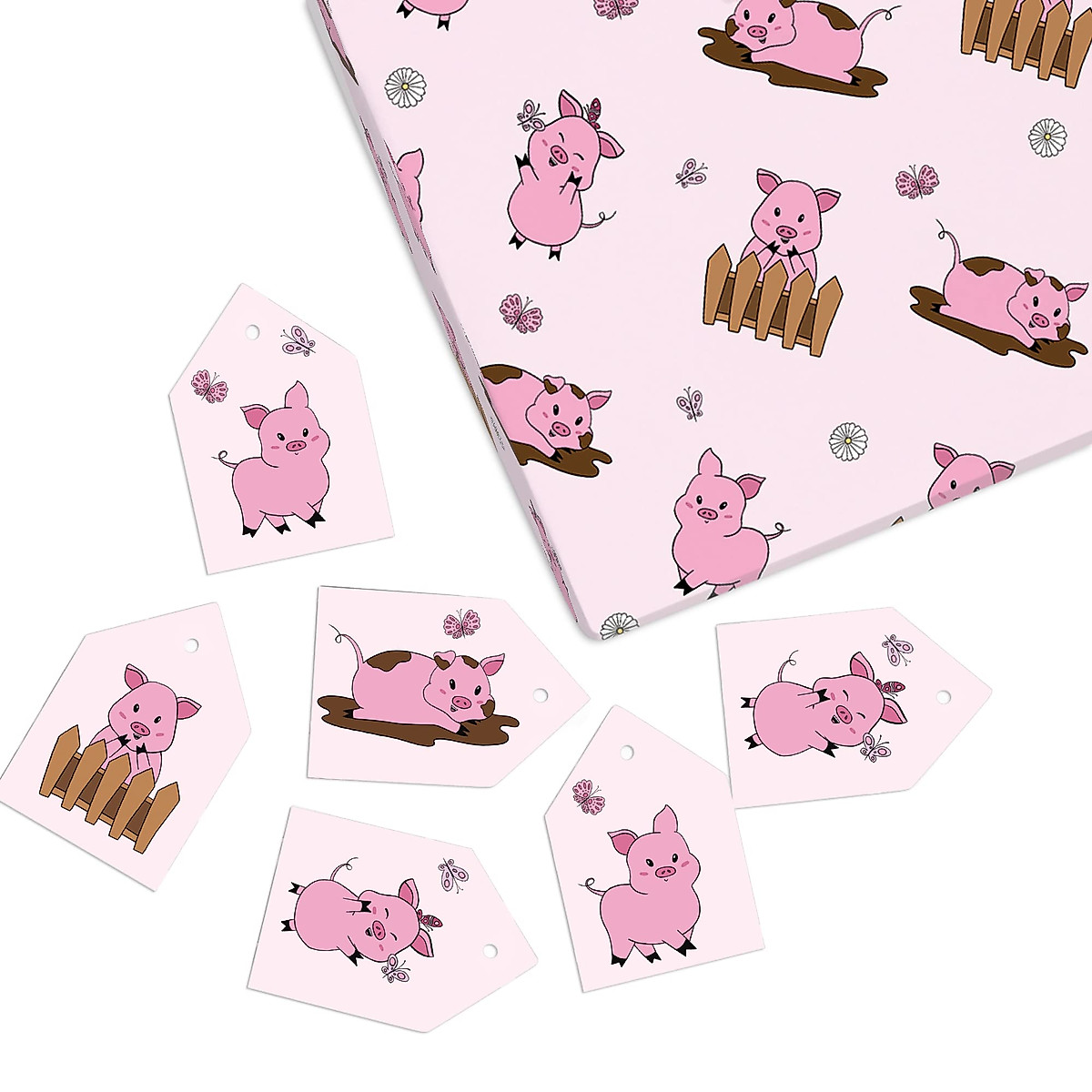 CENTRAL 23 Pig Wrapping Paper - 6 Sheets of Gift Wrap - Pink Wrapping Paper Sheets for Girls - Comes with Fun Stickers - Made in the UK
