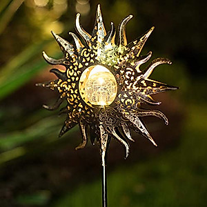 TAKE ME Sun Solar Lights Garden Outdoor Waterproof Metal Decorative Stakes for Patio Yard Walkway LawnPatio Valentine's Day Gifts Mother's Day Gifts