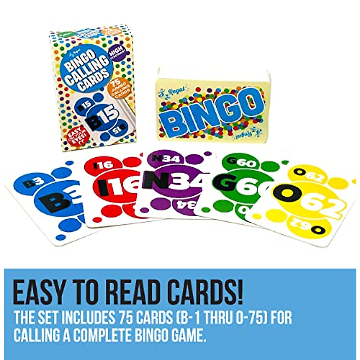Regal Games - Standard Bingo Calling Cards - 2.5" x 3.5" - High Contrast Numbers & Letters - Durable Plastic Coating - Cardstock - 75 Count (B1 - O75)