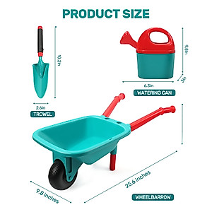 CUTE STONE Kids Gardening Tool Set, Garden Toys with Wheelbarrow, Watering Can and Shovel, Pretend Play Outdoor Indoor Toys, Gifts for Toddlers Boys and Girls