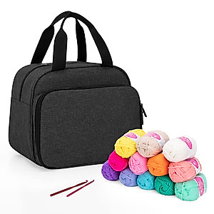 LoDrid Crochet Kit with 6 E-Books, Yarn Storage Bag with 12(50g) Colors Yarn & 2 Crochet Hooks, Portable Bag Organizer with Knitting Starter Set, Supplies Tools for Beginners, Kids & Adults, Black