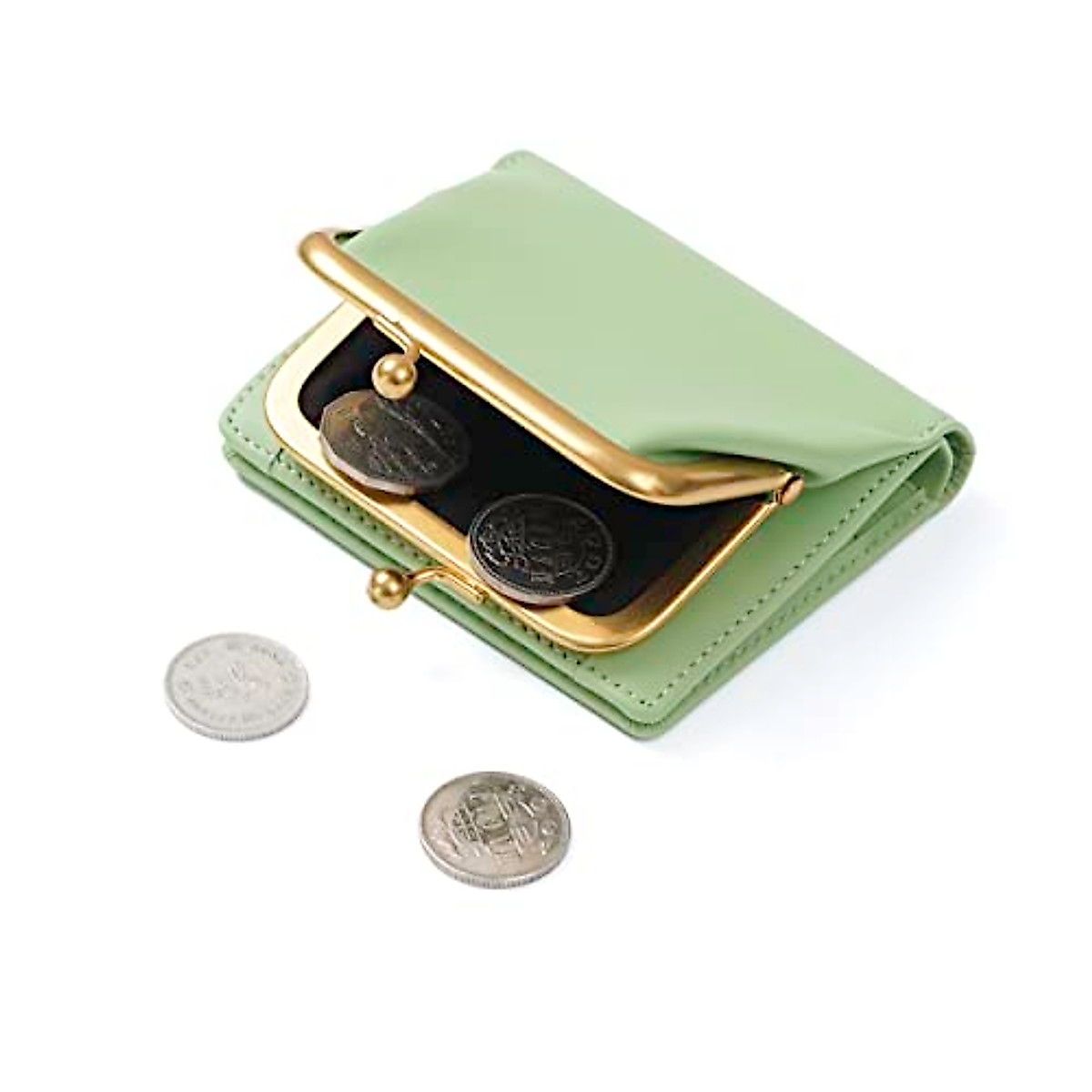Cockatoo Womens Wallet, Nappa Leather Bifold Small Ladies Purse with Kiss-Lock Coin Pocket and ID Window (Nile Green)
