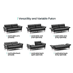 LINSY HOME Futon Sofa Bed, Velvet Sleeper Sofa with Mattress and Frame, Memory Foam Futon Couch for Small Spaces, Living Room, Dark Grey