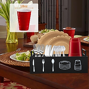 5-Tier Paper Plate Holder & Utensil Organizer for Kitchen - Wooden Storage Rack for Party, Picnic, BBQ | Under Cabinet Space Saving Design with 5 Compartments for Plates, Napkins, Cutlery (Black)