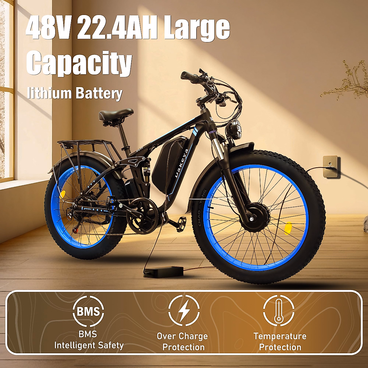 Dakeya Electric Bike for Adults, Ebikes Dual Motor, 2000w Fat Tire Ebike 35mph Dual Motor Electric Bike with Removable 48v, All Terrain Ebikes for Adults, Full Suspension 26" Awd E Bike 22.4ah Battery