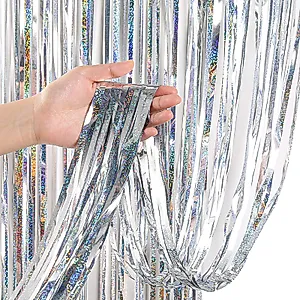 3 Pack Backdrop Curtains Party Decorations, Fringe Streamers Tinsel Backdrop Fringe Backdrop Party Backdrop Birthday Decorations, Party Décor Disco Party Decorations (3.3‘ x 6.6’, Silver)