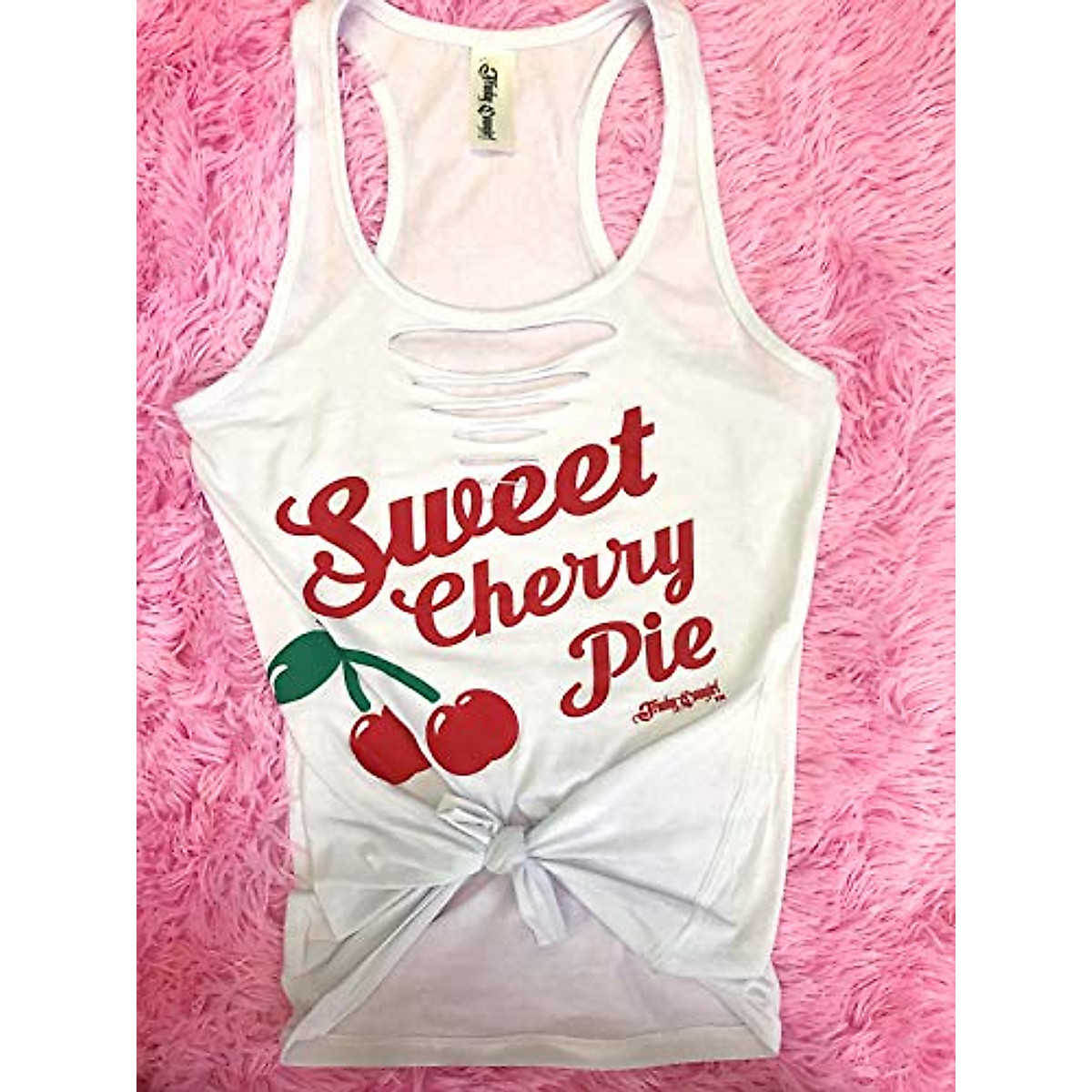 Demi Loon Sexy Gothic Biker Tank Top | Slashed Cut-Out Biker Tee Tshirt | Graphic Punk Gothic Tank Top (M, White Cherry Pie)