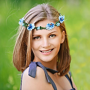 Lawie 10 Pack Boho Sunflower Daisy Rose Flower Crowns Floral Leaf Wreath With Ribbon Halo Headbands Hair Garland Bridal Headpiece Wedding Tiara Hairband Hawaiian Party Accessories for Kids Women Girl