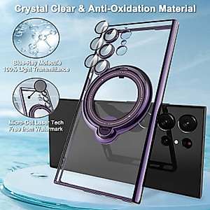 Tnarru Compatible with Samsung Galaxy S23 Ultra Case with Ring Holder [Compatible with Mag-Safe] [360° Rotatable Kickstand] Plating Protective Case for Galaxy S23 Ultra Purple