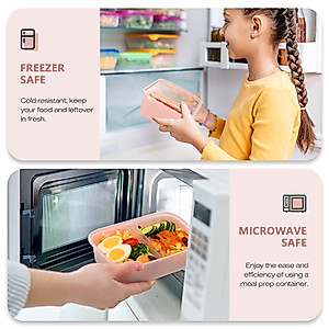 Glotoch Pink Meal Prep Containers Reusable,38OZ 1or2 Compartment To Go Containers, Double Use as Divided Plastic Food Prep Containers with Lids for Lunch, Microwave&Freezer Safe, BPA-Free,30 Packs