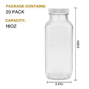 Encheng Vintage Water Bottles,Glass Drinking Bottles 16oz,Clear Beverage Bottles 500ml With Lids For Kombucha,Tea,Glass Bottles For Homemade Drinks,Travel Reusable Juicing Milk Bottles,20 Pack
