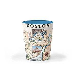 Xplorer Maps Boston City Map Ceramic Shot Glass, BPA-Free - For Office, Home, Gift, Party - Durable and holds 1.5 oz Liquid
