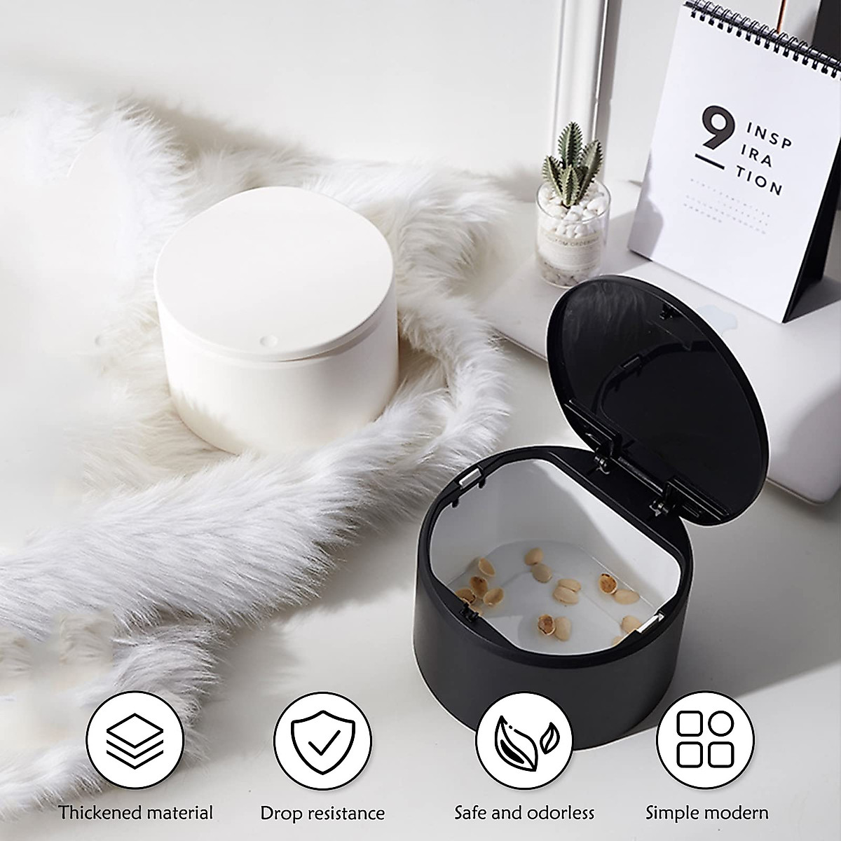 YISTOS Mini Countertop Trash Can with Lid, Desk Small Trash Can, Removable Liner Bucket,Waste Garbage Bin, Press-Type Tiny Waste Basket for Countertop, Vanity, Office or Coffee Table - Khaki