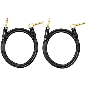 Audio2000's C26006P2 Microphone Cable (2-Pack), Copper Shield Balanced Cable, 1/4" TRS Right Angle to TRS Connector, 6 Feet Length, Gold Platted Connector, Flexible Ultra Soft Rubber Jacket