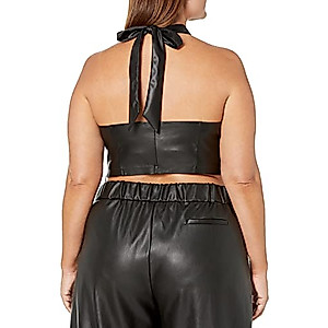 The Drop Women's Gage Vegan Leather Twist Front Halter Top, Black, S