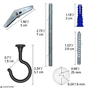 NACETURE Large Swag Ceiling Hooks for Hanging Plants - Heavy Duty Ceiling Hangers, Chandelier Hook Ceiling Installation for Cavity Wall Fixing(Black 2 Pack)