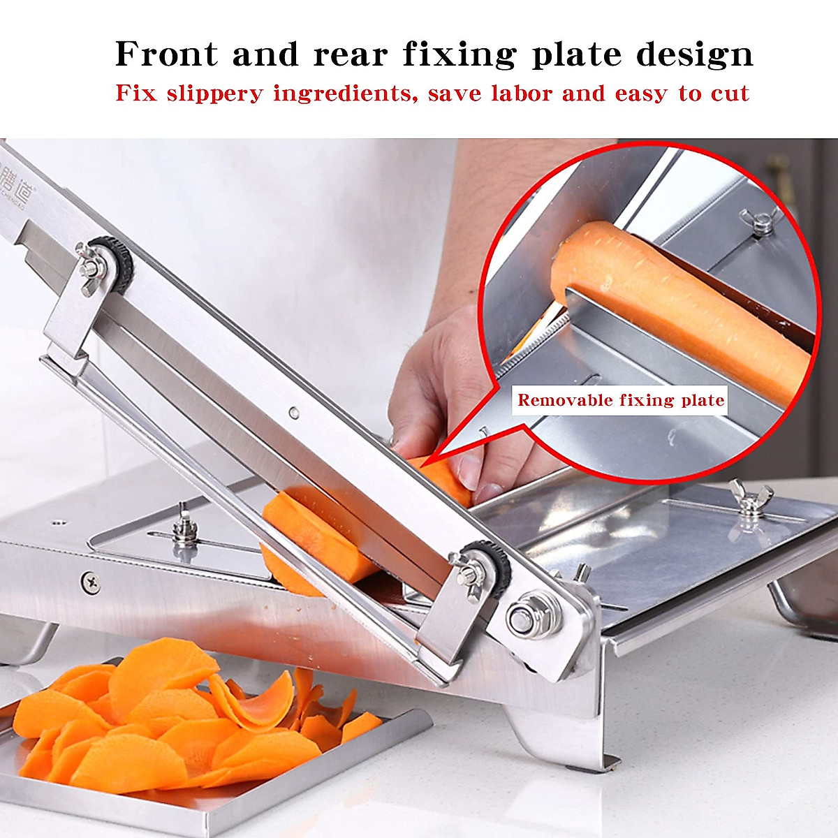 HENWAFX Manual Ribs Meat Chopper Slicer 13.5 inch Stainless Steel meat chopper for home use beef jerky slicer Frozen Meat Vegetable Food Chicken Duck and Fish Cutter (KD0288)