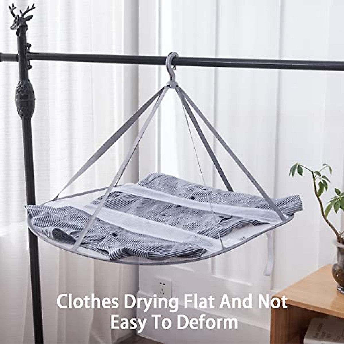SNOMEL Folding Mesh Clothes Drying Rack, Windproof Sweater Cloth Dryer with Fixing Band, Collapsible Hanging Laundry Rack for Sweater, Outdoor, Indoor, Potable (1Pcs 1-Tier)