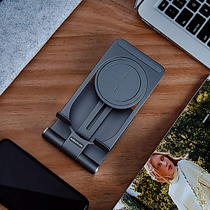 Nillkin Fast Wireless Charger - Metal Foldable and Adjustable Wireless Charging Stand for iPhone 15 14 13 12, Samsung Galaxy S24 S23 S22 S21 Ultra/Plus and Android Phones, PowerHold Mini Space Grey