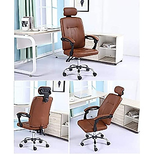 MayNuo Chair Ergonomic Chair Computer Swivel Chair Office Chair Pu Upholstered Seat Office Desk Chair Headrest Recliner Game Chair/Brown
