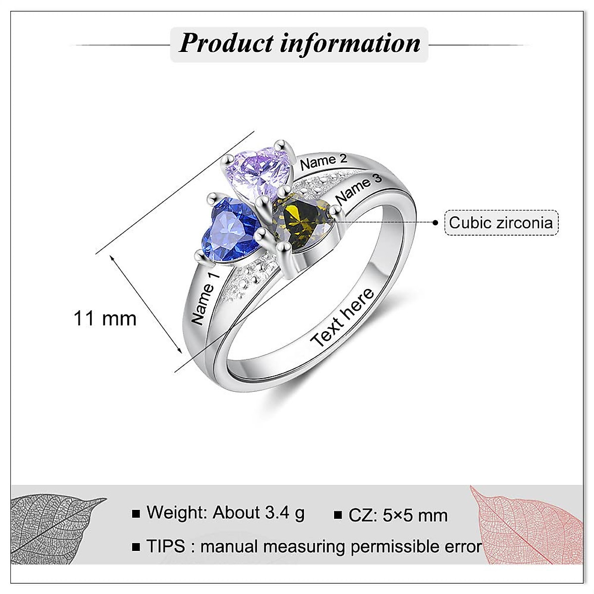 Personalized Mothers Rings with 3 Simulated Birthstones Custom Name Rings for Women 925 Sterling Silver Engraved Promise Rings for Her Grandma Mothers Day Birthday Gifts (#8)