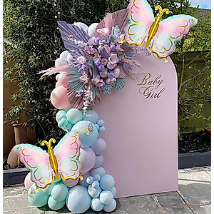 2Pcs Big Butterfly Balloons Pastel Pink Butterfly Foil Mylar Balloon,Colorful Butterfly Themed Baby Shower Girl Birthday Party,Wedding Summer Party Decorations Supplies(Light Pink Gradient Gold)