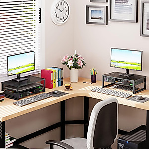 Simple Trending-Metal Monitor Stand Riser and Computer Desk Organizer with Drawer for Laptop, Computer, iMac, Black