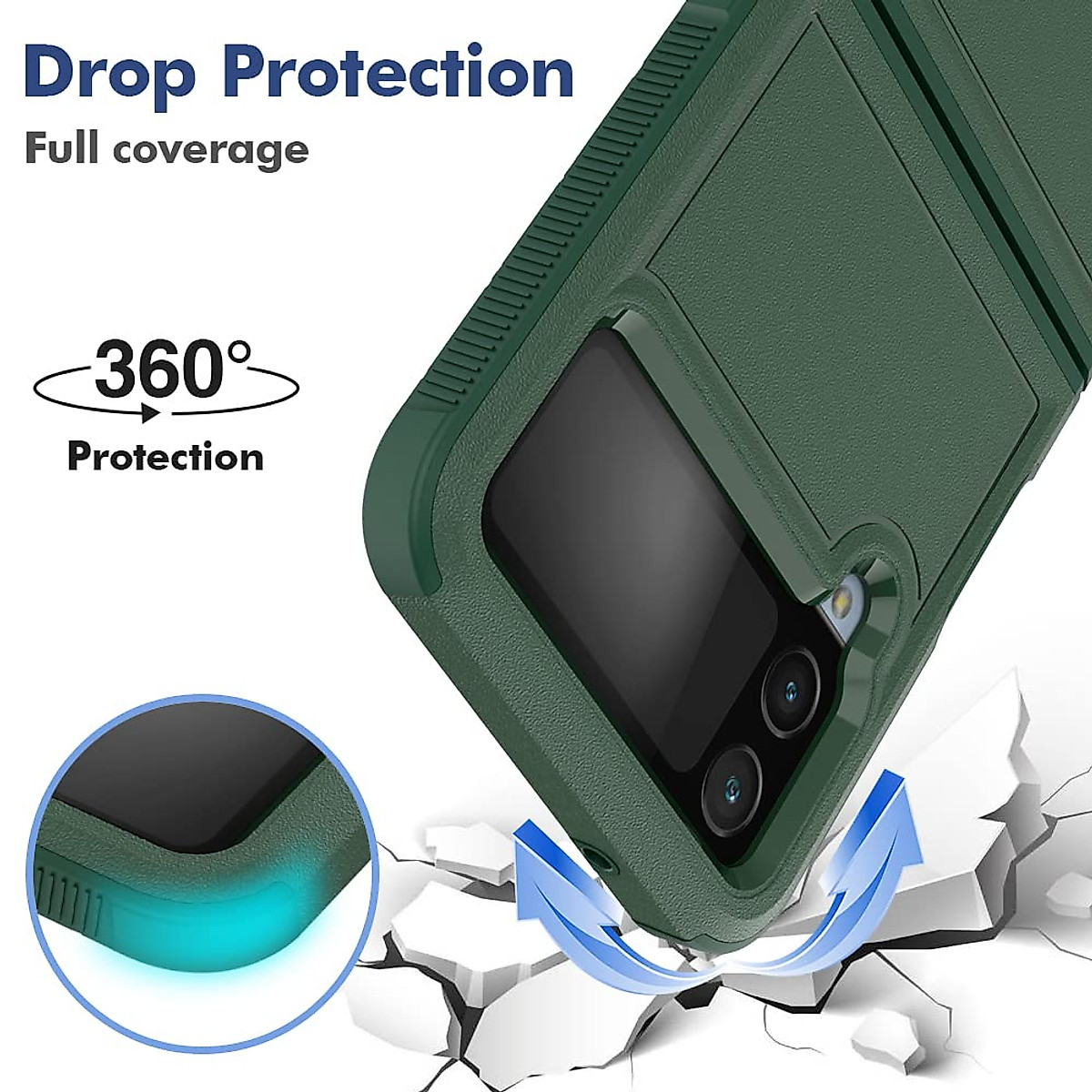 Jeylly for Samsung Galaxy Z Flip 4 5G Case with Lens Camera Protector, Heavy Duty Shockproof Anti Fingerprint Durable Phone Case Wireless Charging for Samsung Galaxy Z Flip 4, Green