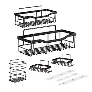 Shower Caddy Set of 5 – 2 Large Stainless Steel Shower Racks with 20 Hooks, 2 Soap Holders & 1 Toothbrush Holder