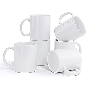 Farielyn-X Porcelain Sublimation Mugs Set of 6, 12 oz White Coffee Mugs, Ceramic Coffee Cups, Classic Drinking Cups with Handles, Mugs for Cappuccino, Espresso, Latte, Cocoa, Milk, Tea, Mug DIY Gifts