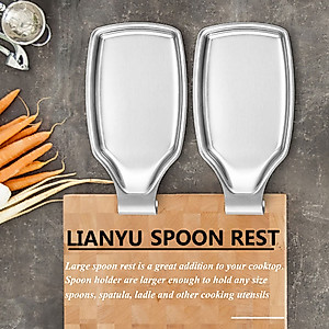 LIANYU 2-Piece Spoon Rest for Kitchen Counter, Stainless Steel Spoon Holder for Stove Top, Spatula Spoon Ladle Utensil Holder with Square Bottom, Heavy Duty, Dishwasher Safe